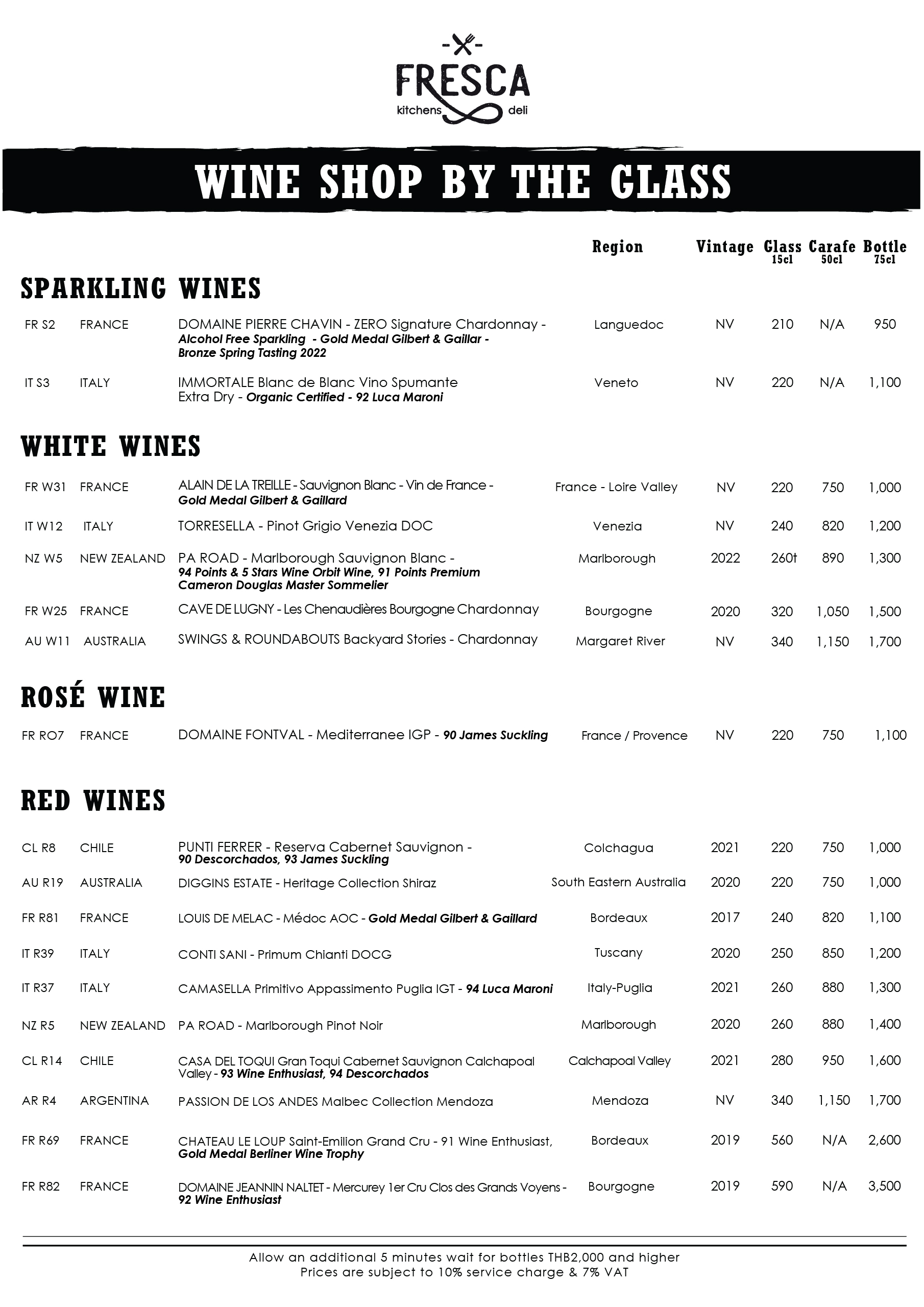 Wine List - Fresca Kitchens & Deli